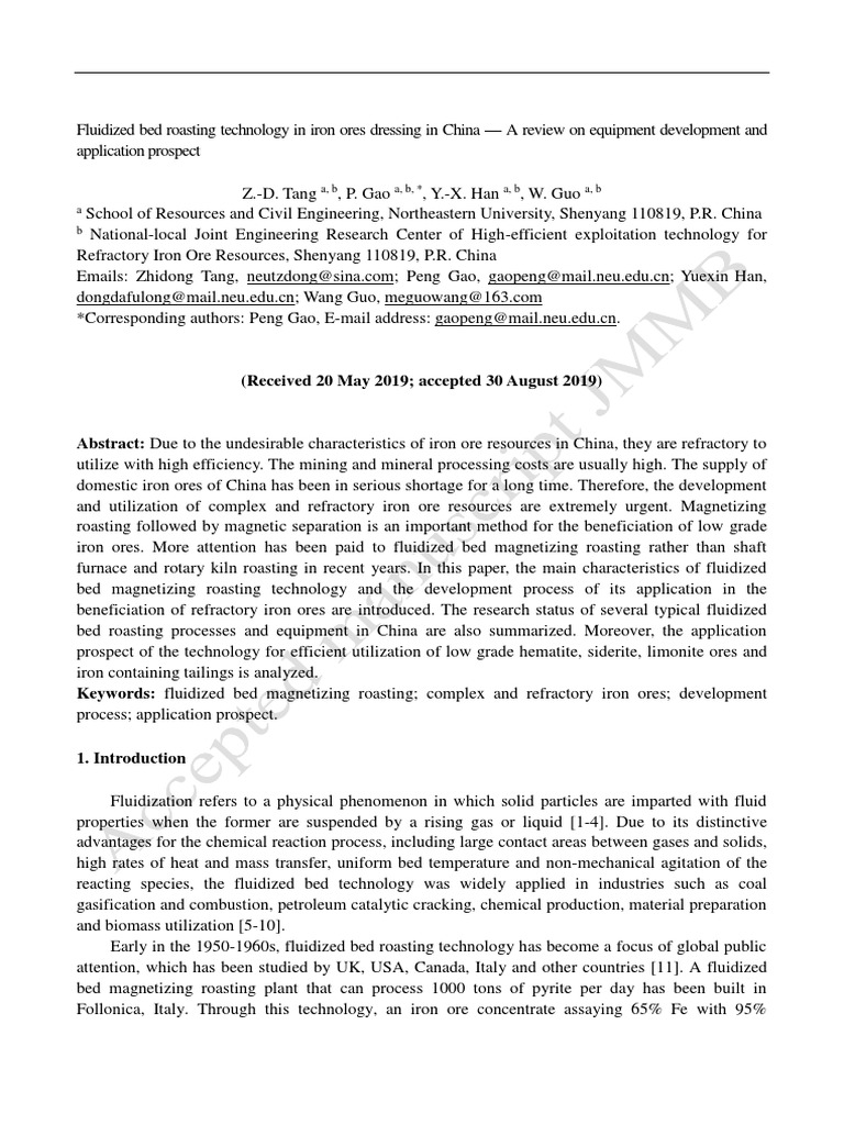 Fluidized Bed Roasting Technology in Iron Ores Dre | PDF | Iron Ore | Fluidization