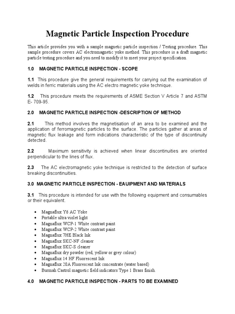 MPI Procedure | PDF | Nondestructive Testing | Welding