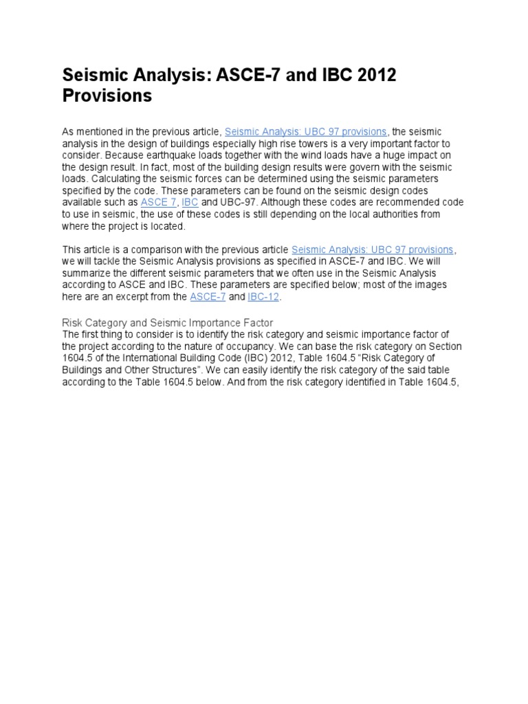 Seismic Analysis Asce 7 and IBC | PDF | Seismology | Equations