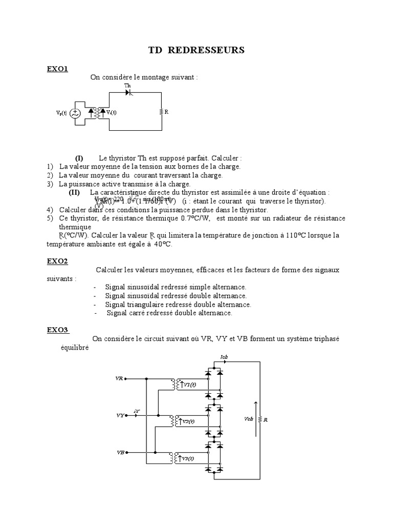 Calculs de redresseurs et thyristors | PDF | Redresseur | Composants ...