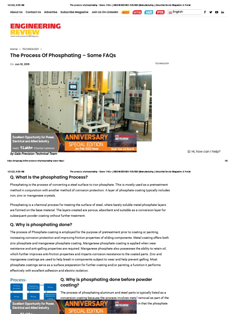 The Process of Phosphating - Some FAQs - ENGINEERING REVIEW ...