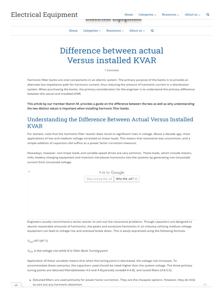 Difference Between Actual Versus Installed KVAR | PDF | Computer ...