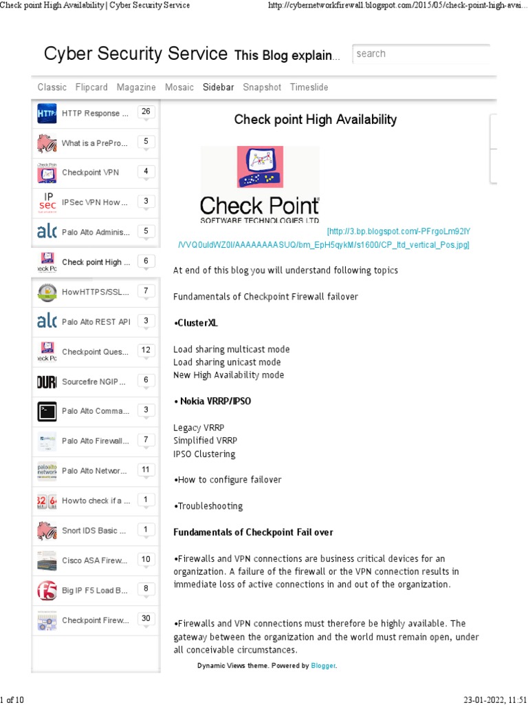 Check Point High Availability Cyber Security Service | PDF | Computer ...