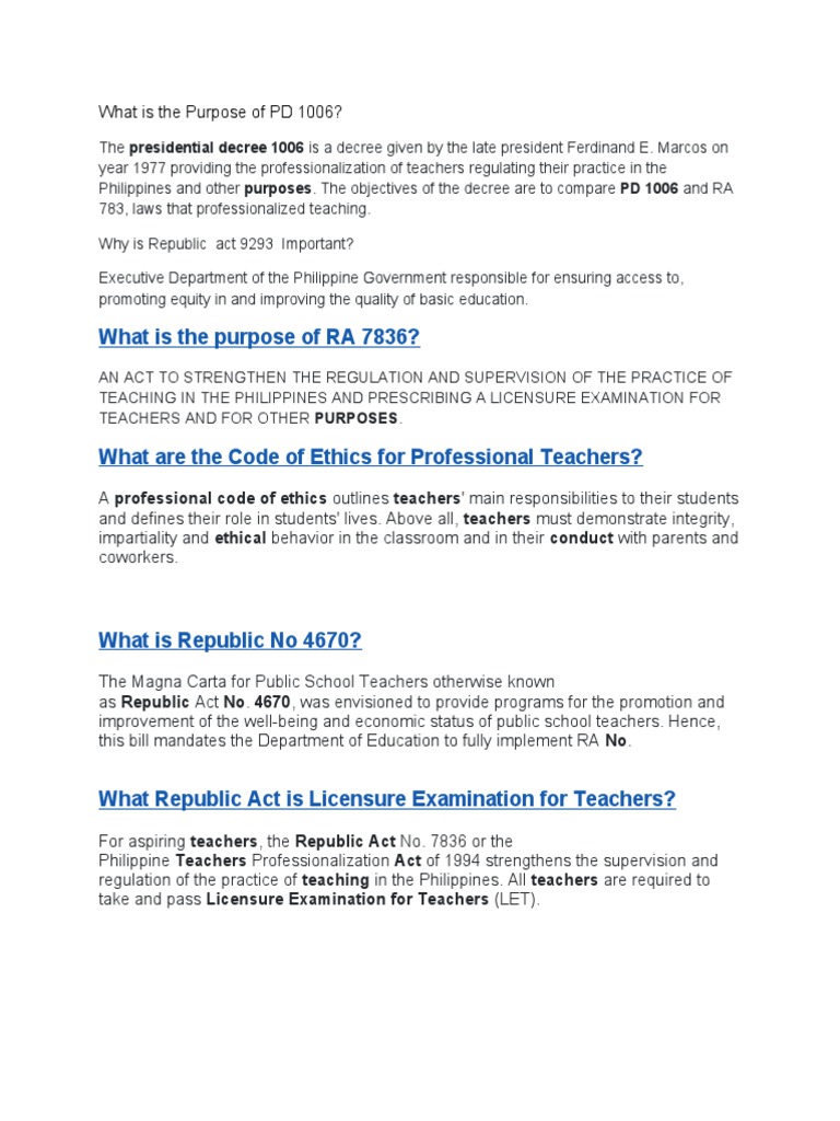 What Is The Purpose of PD 1006 | PDF