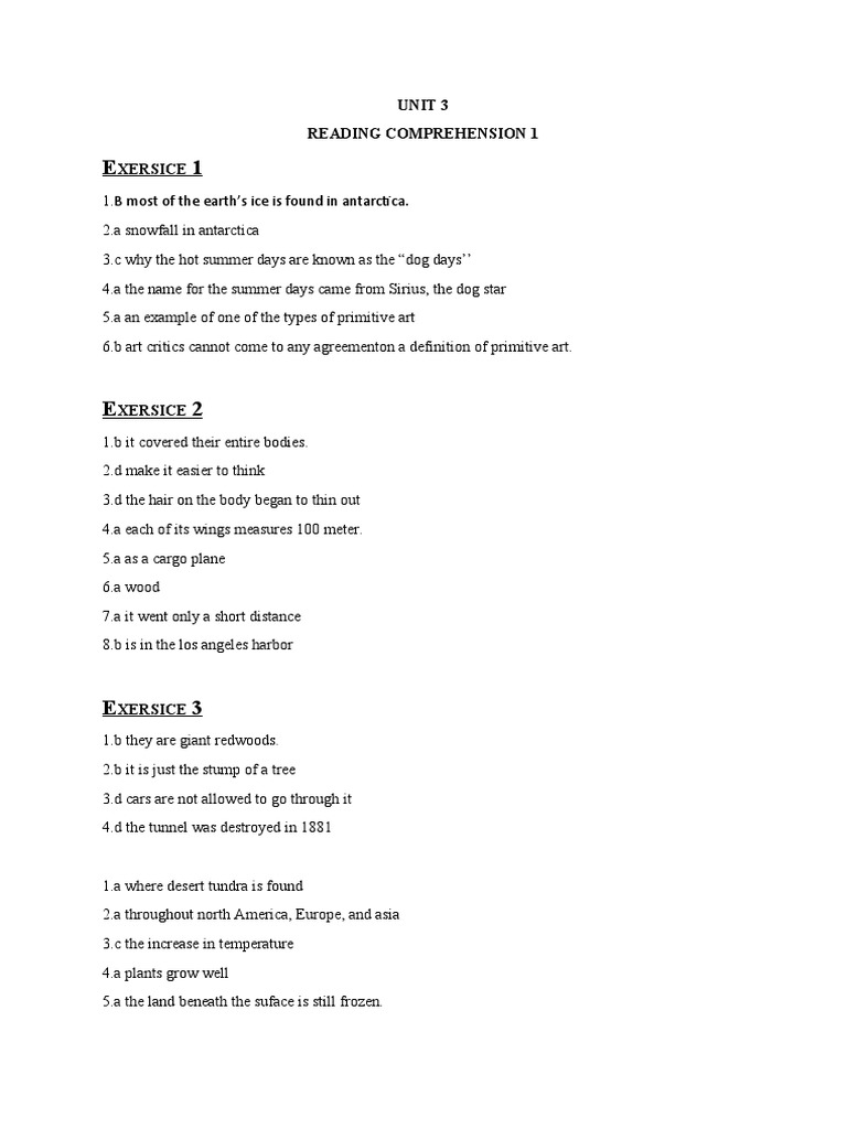 Unit 3 Reading Comprehension 1 Xersice | PDF