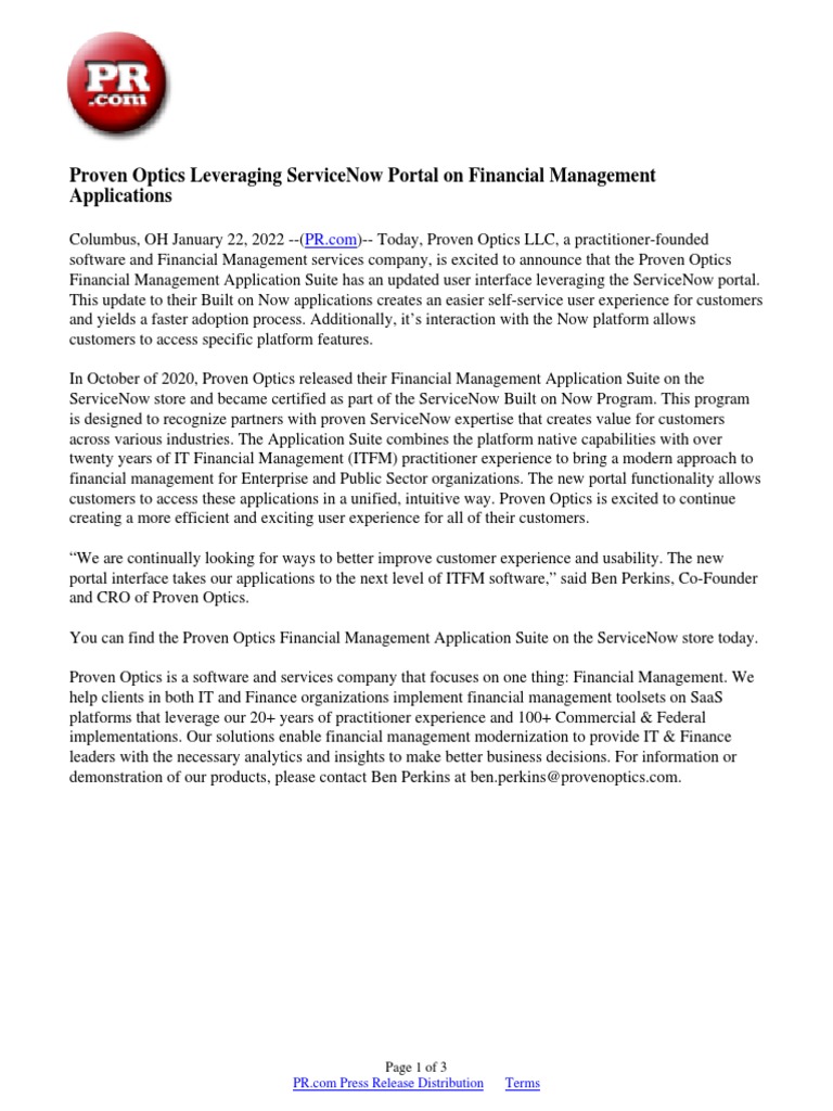 Proven Optics Leveraging ServiceNow Portal On Financial Management ...