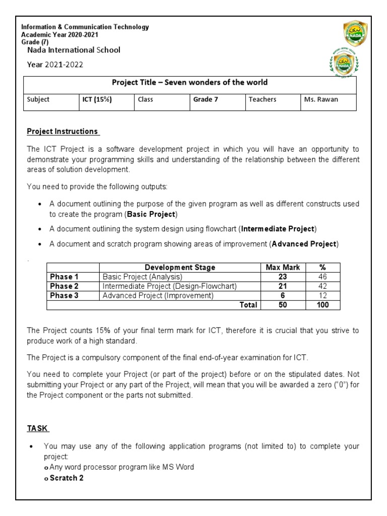 Project Title - Seven Wonders of The World: Nada International School ...
