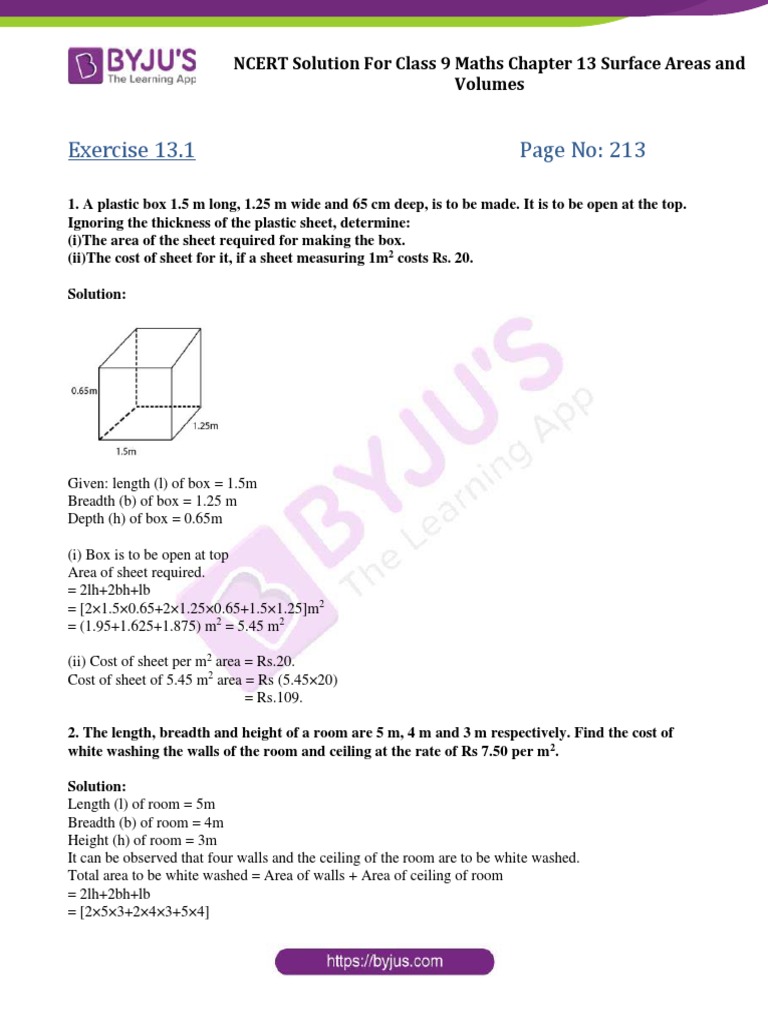 Ncert Sol For Class 9 Maths Chapter 13 | PDF | Sphere | Area