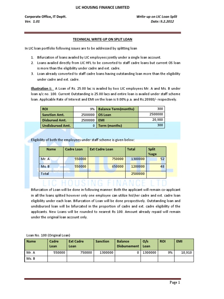 LIC Housing Finance Loan Split Guide | PDF | Loans | Interest
