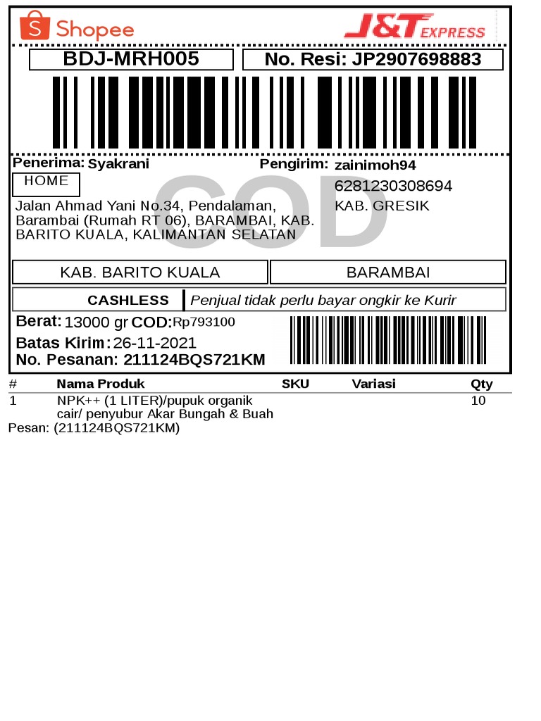 Contoh Label Pengiriman | PDF