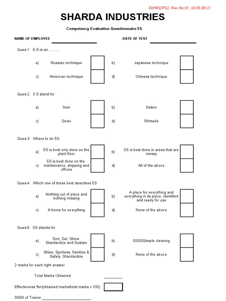 Competency Evaluation Questionnaire Staff | PDF | Quality | Systems ...