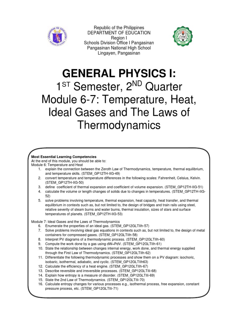 General Physics I:: 1 Semester, 2 Quarter Module 6-7: Temperature, Heat ...