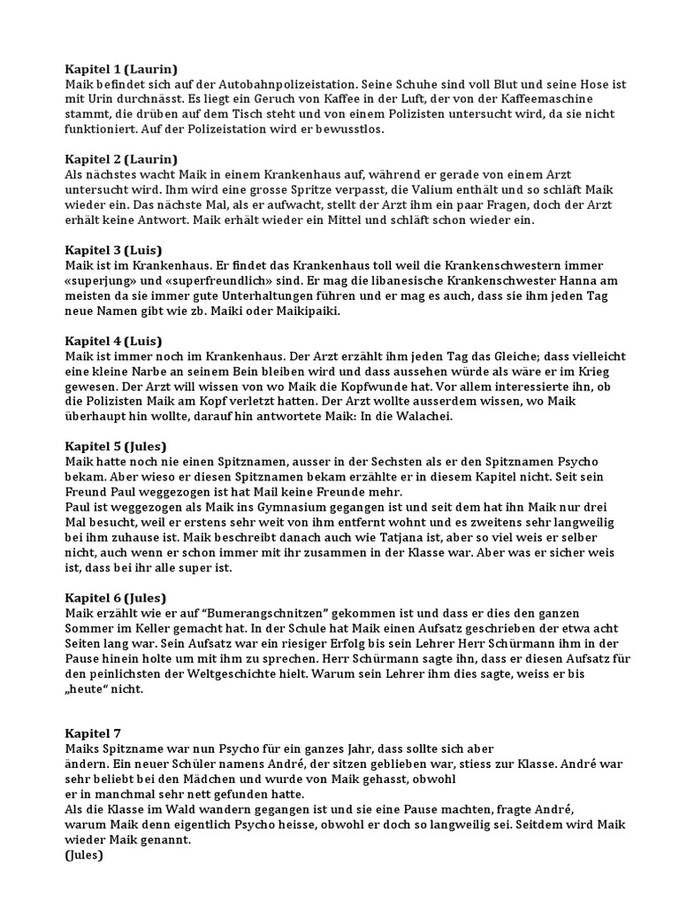 Tschick Zusammenfassung | PDF