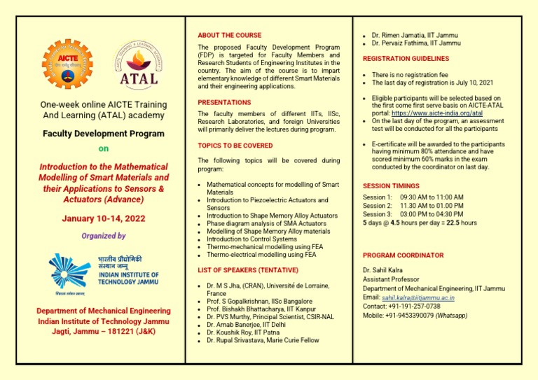 One-Week Online AICTE Training and Learning (ATAL) Academy: Faculty Development Program ...