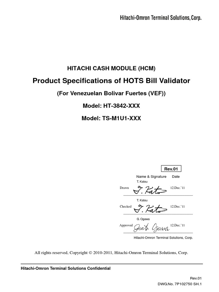 Product Specifications of HOTS Bill Validator: Hitachi Cash Module (HCM ...