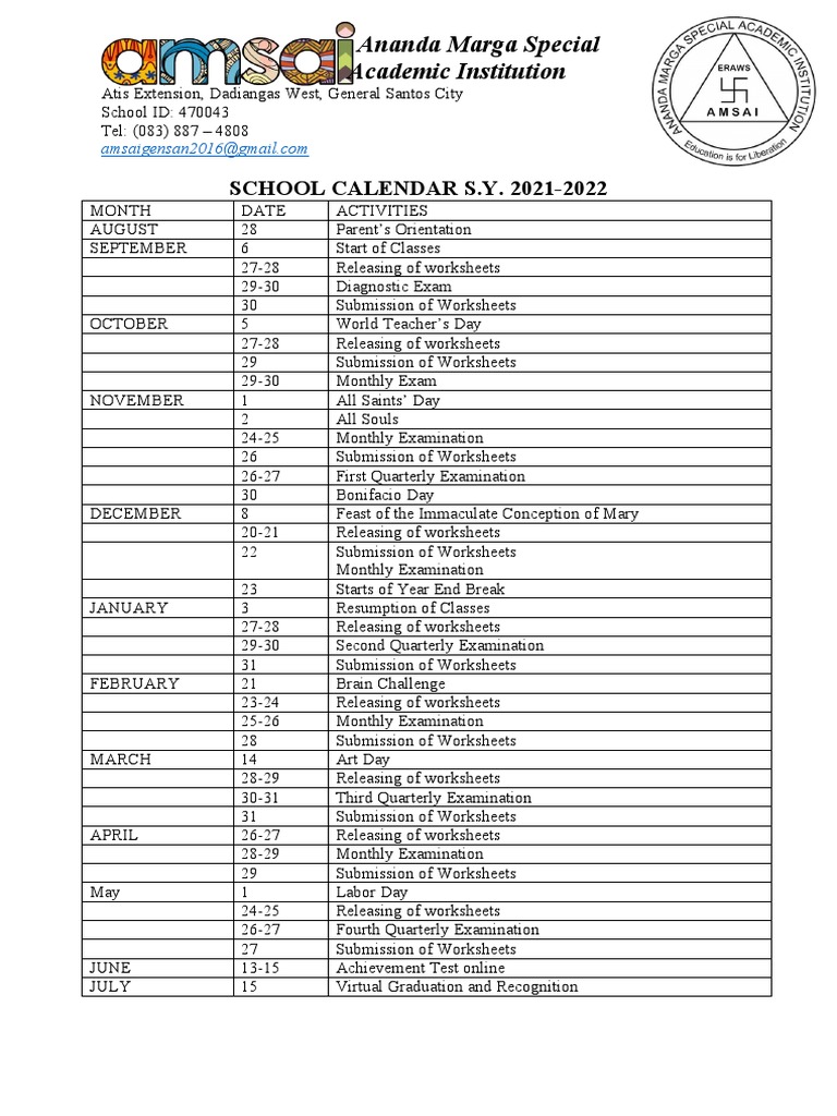 School Calendar 2021 2022 | PDF | Schools | Educational Institutions
