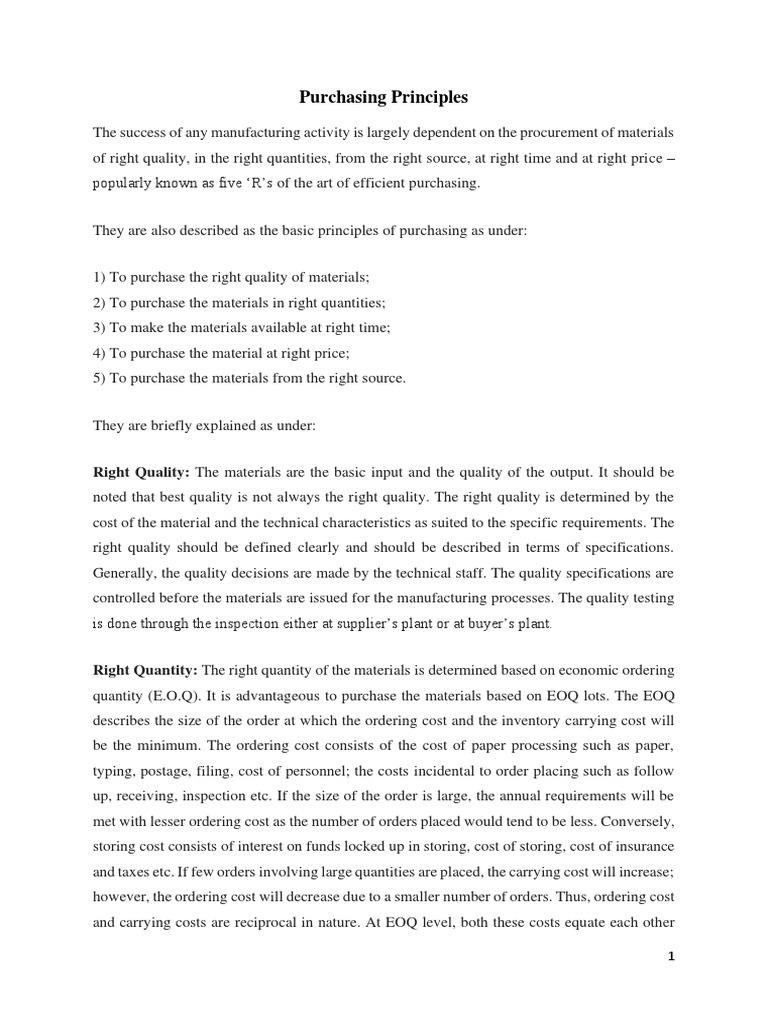 Purchasing Principles - 5 R | PDF | Procurement | Economies