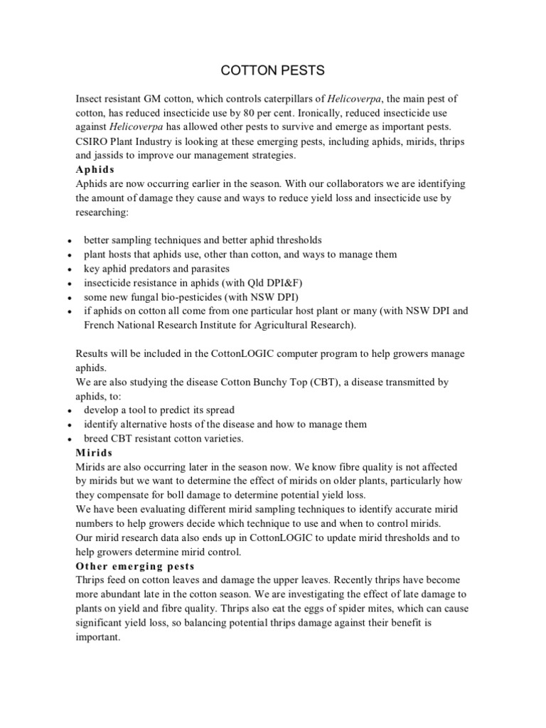 Cotton Pests | PDF | Cotton | Insecticide
