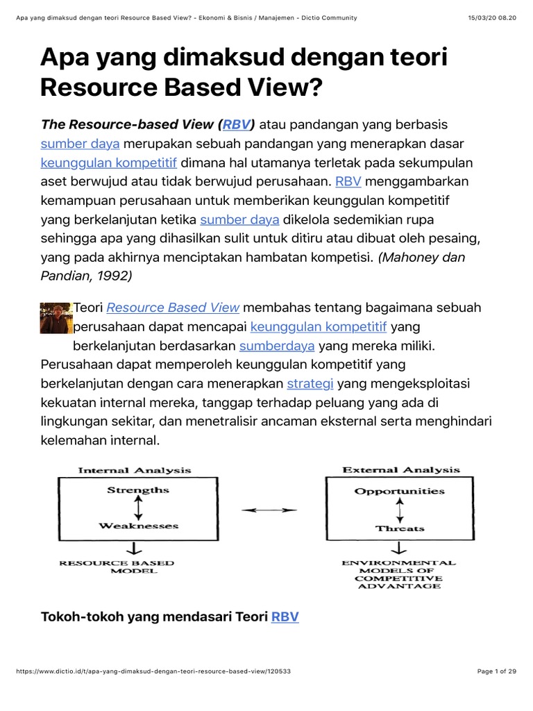 Apa Yang Dimaksud Dengan Teori Resource Based View | PDF