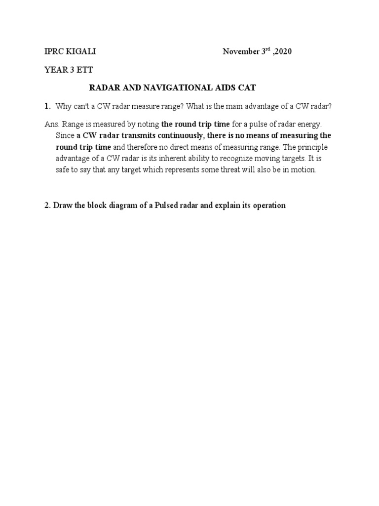 Radar Cat 1 Answer | PDF | Radar | Antenna (Radio)