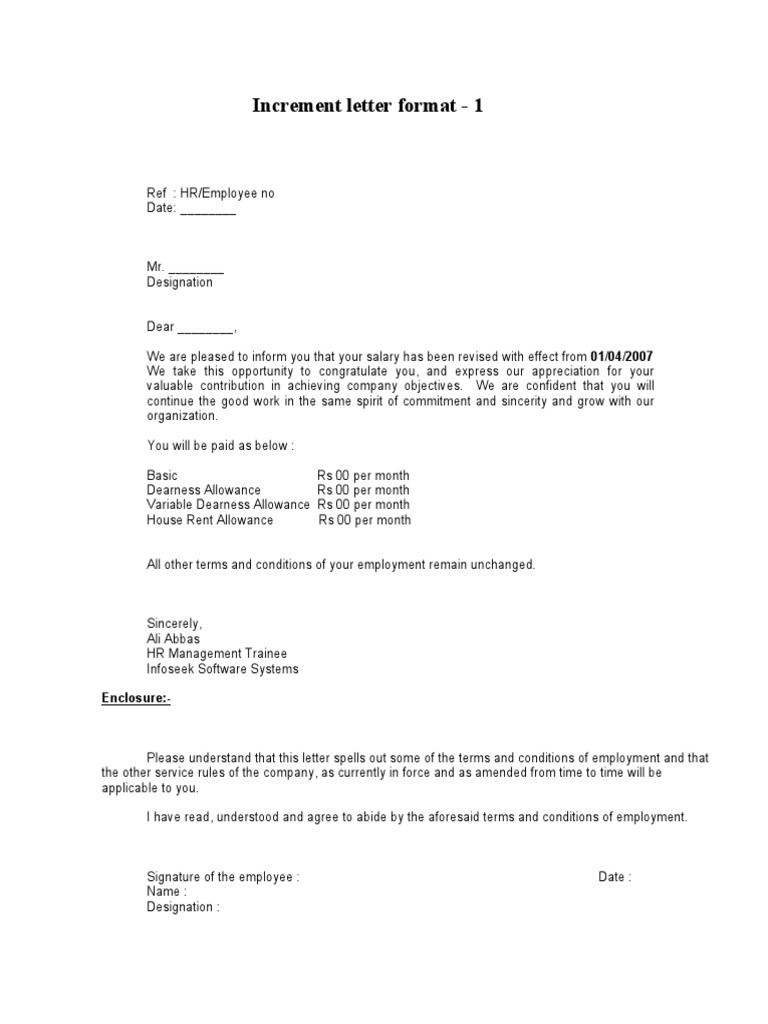 Increment Letter Format - 1: Enclosure | PDF | Labor | Employment