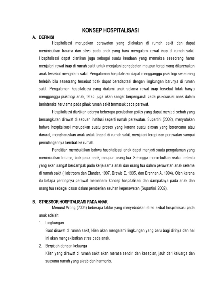 Konsep Hospitalisasi | PDF