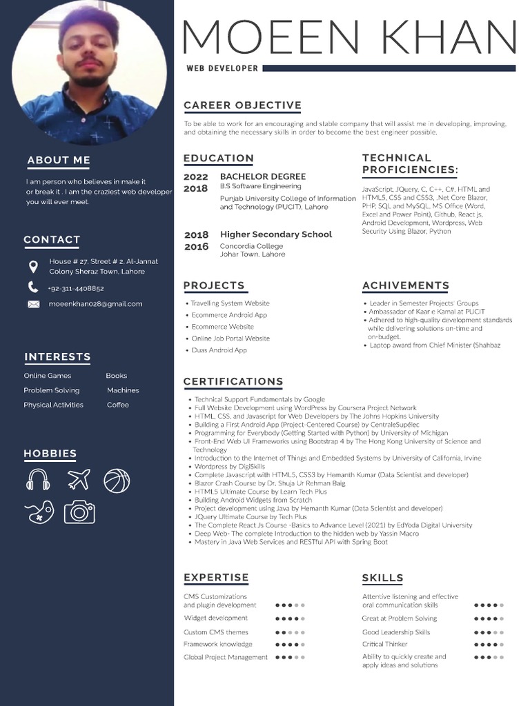 Moeen Khan's CV | PDF | Software Development | Web Standards