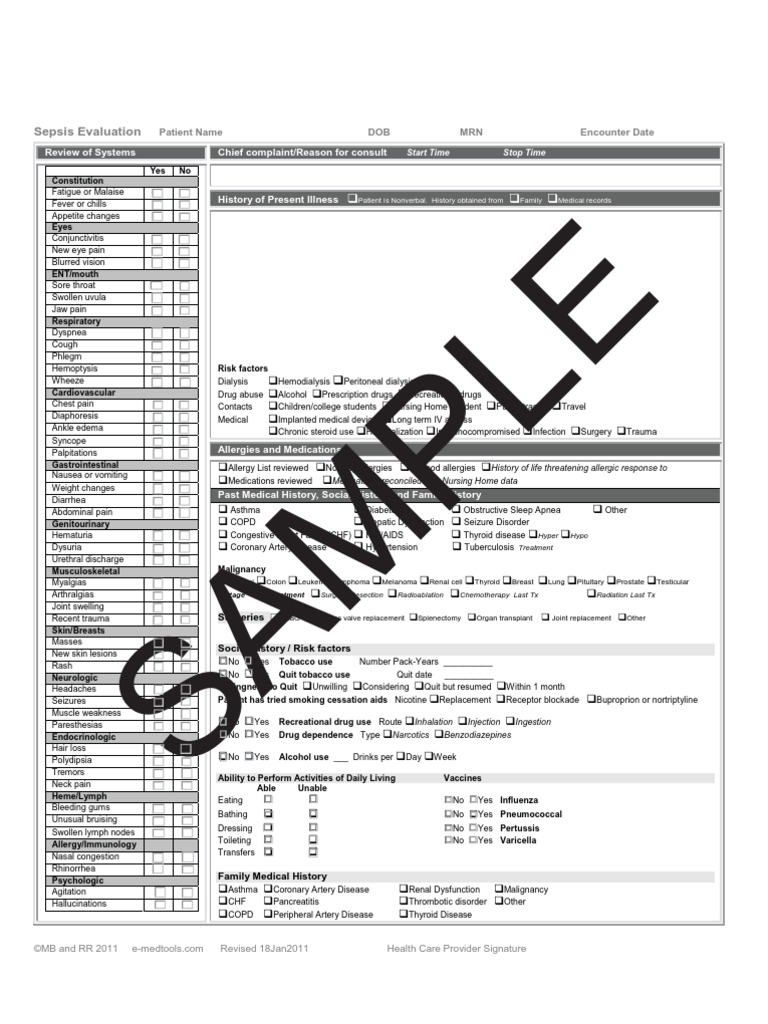 Sepsis Evaluation MedicalTemplate | PDF | Sepsis | Allergy