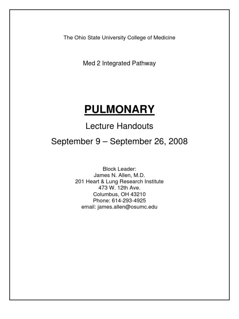 Pulmonary Course Packet 08 | PDF | Respiratory Tract | Lung