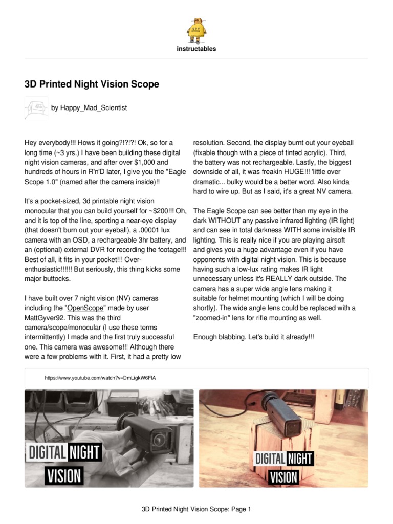 3D Printed Night Vision Scope: Instructables | PDF | Camera | Series ...