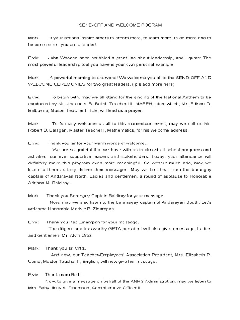 Send-Off and Welcome Program (Deped) | PDF