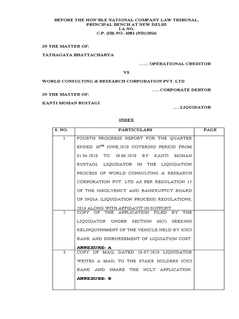 4TH PROGRESS REPORT-sachin | PDF | Bankruptcy | Liquidation 4TH PROGRESS REPORT-sachin | PDF | Bankruptcy | Liquidation
