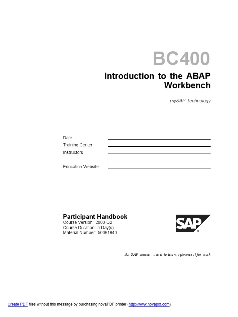 BC400+ +Introduction+to+the+ABAP+Workbench | PDF