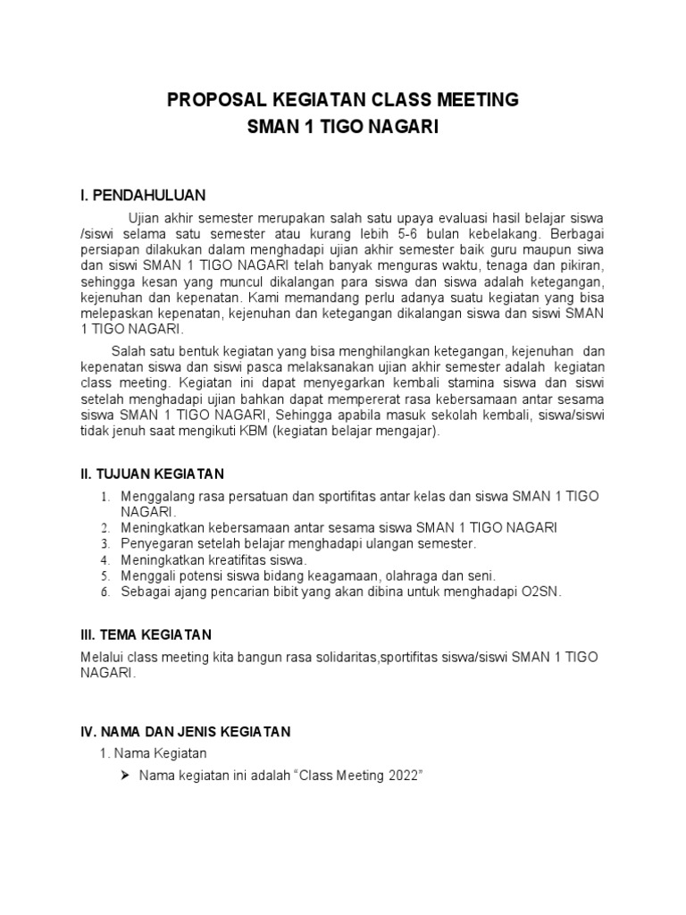 Proposal Kegiatan Class Meeting | PDF