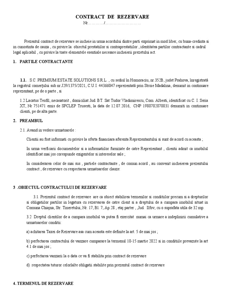 Contract Rezervare nr.28 | PDF