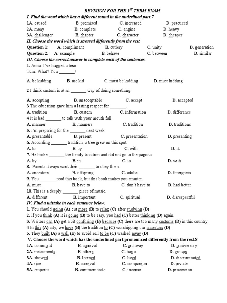 1st Term Exam Revision Guide | PDF | Hue | Vietnam