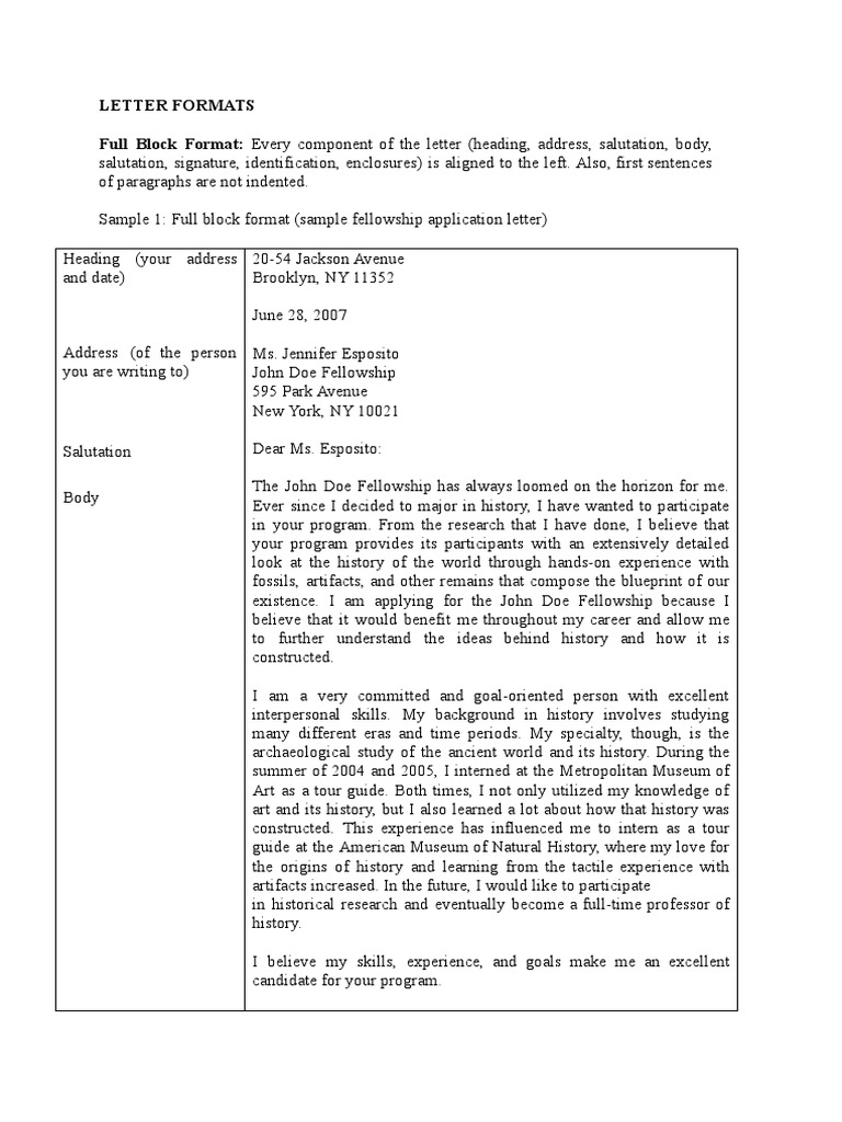 Letter Formats Full Block Format: Every Component of The Letter ...