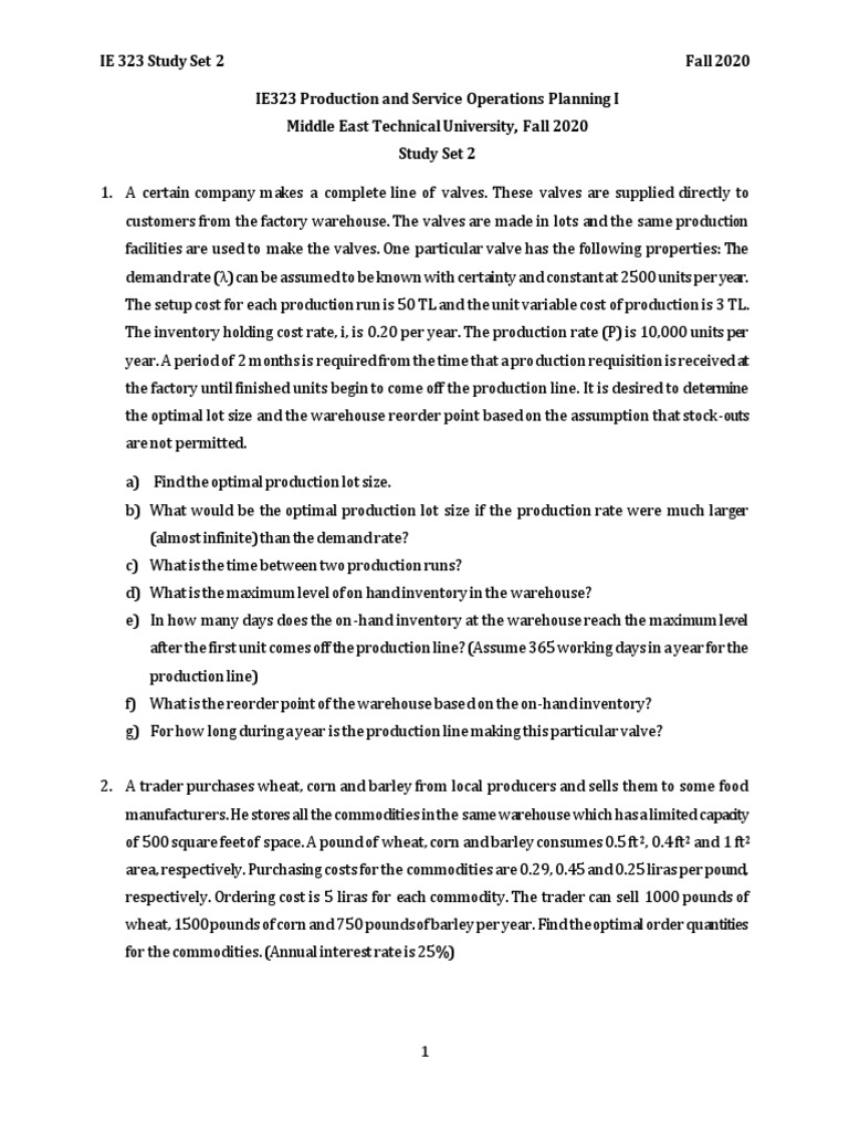 IE323 Study Set 2 | PDF | Inventory | Interest