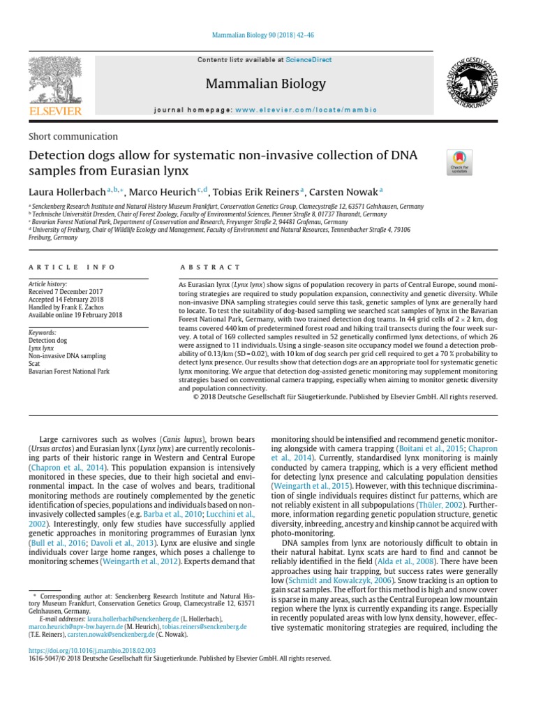 Detection Dogs Allow For Systematic Non-Invasive Collection of DNA ...