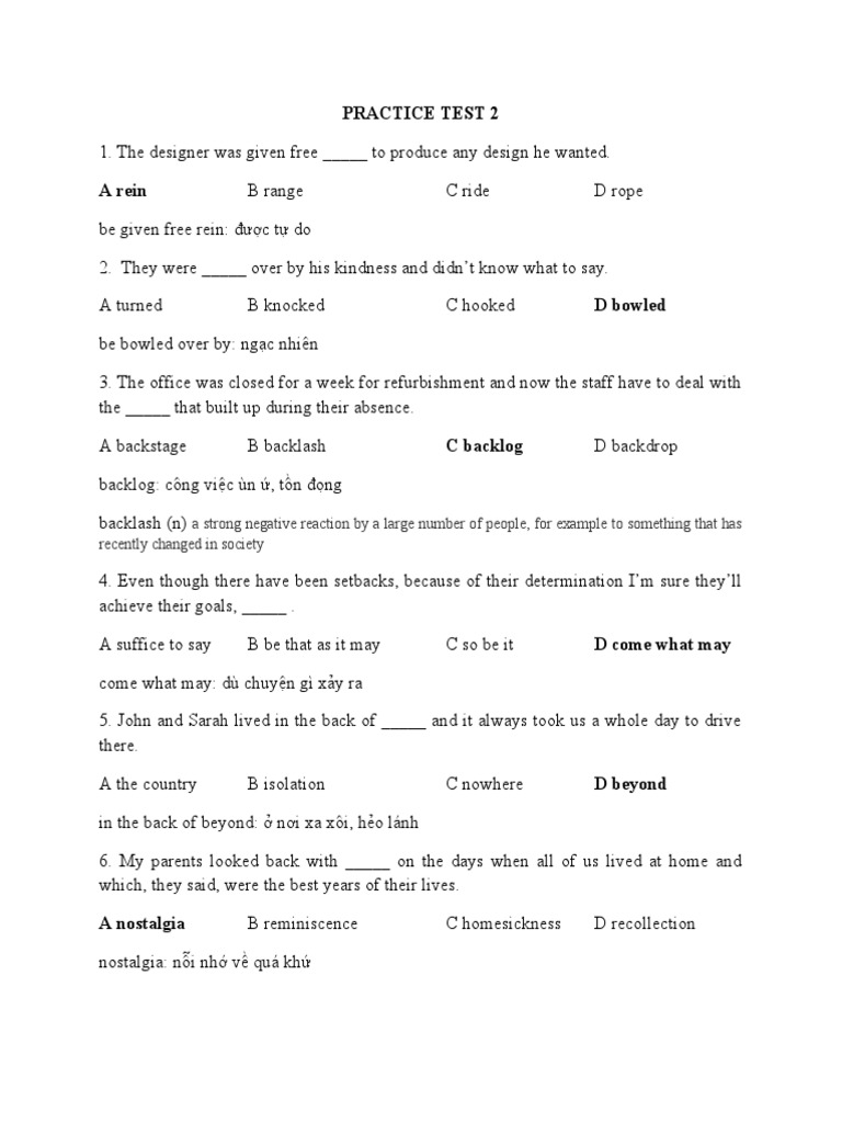 PRACTICE TEST 2 Key | PDF