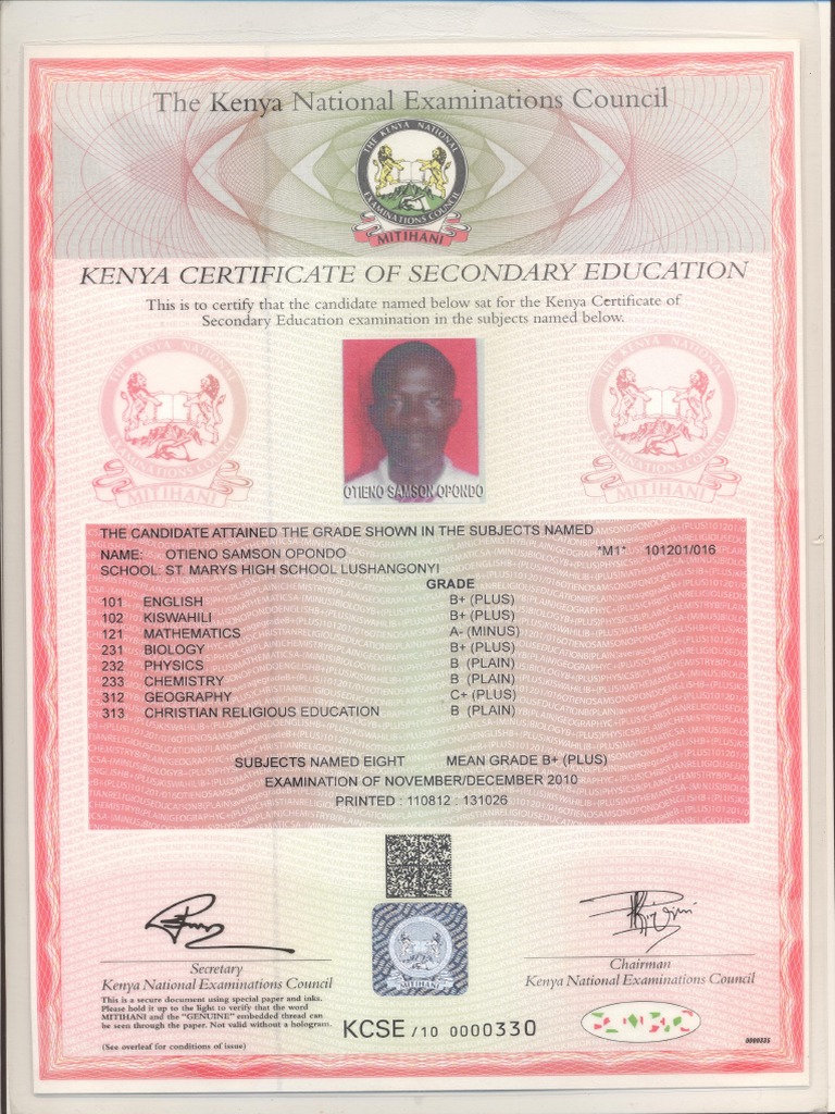 Kcse Certificate 58baa4d08ad0f | PDF