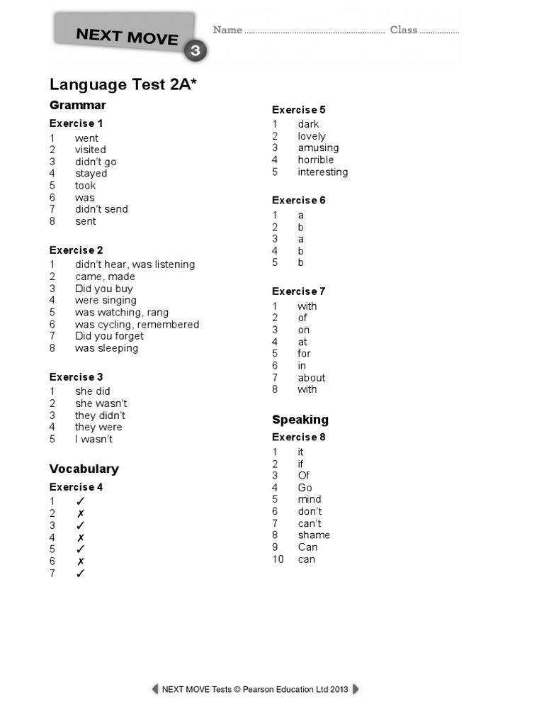 Language Test 2A : Tests Answer Key | PDF