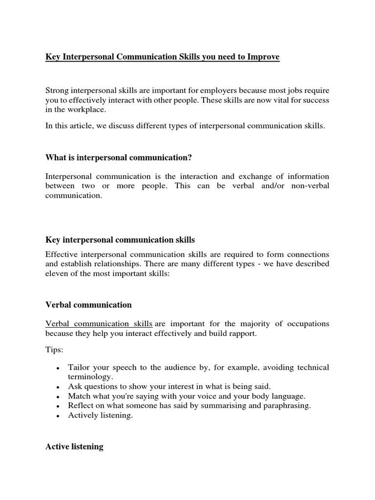 Key Interpersonal Communication Skills | PDF | Communication ...