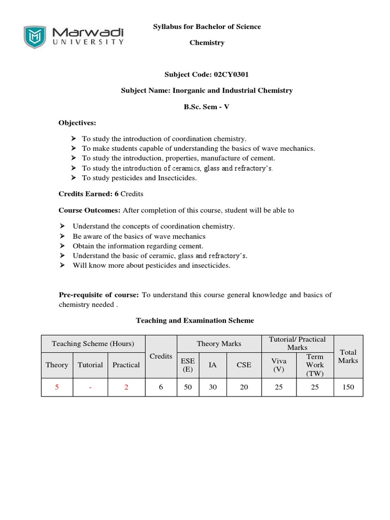 In Organic Chemistry Syllabus | PDF | Coordination Complex | Chemistry