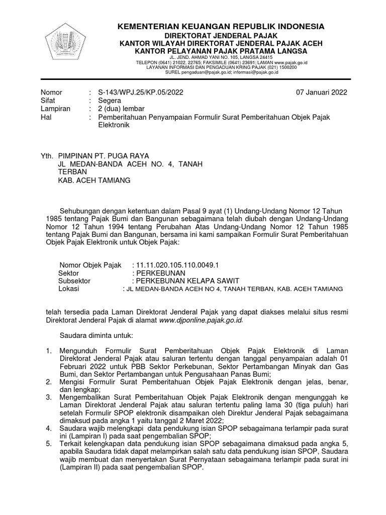 PEMBERITAHUAN PENYAMPAIAN FORMULIR SPOP ELEKTRONIK | PDF