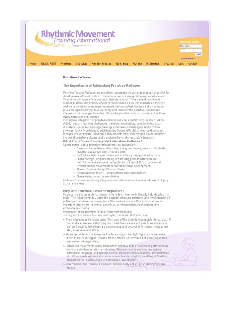 Rhythmic Movement Training International - Primitive Reflexes | PDF ...