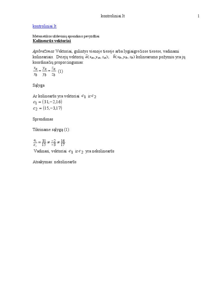 Kolinearus Vektoriai | PDF