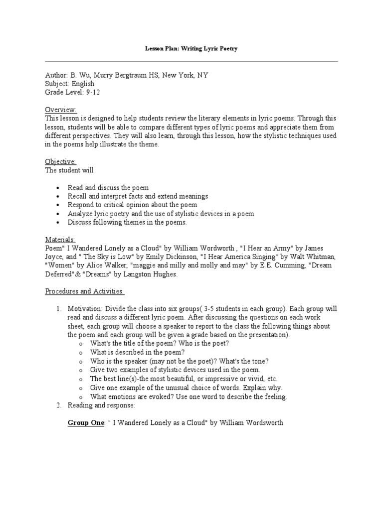 Lesson Plan in Poetry | Poetry