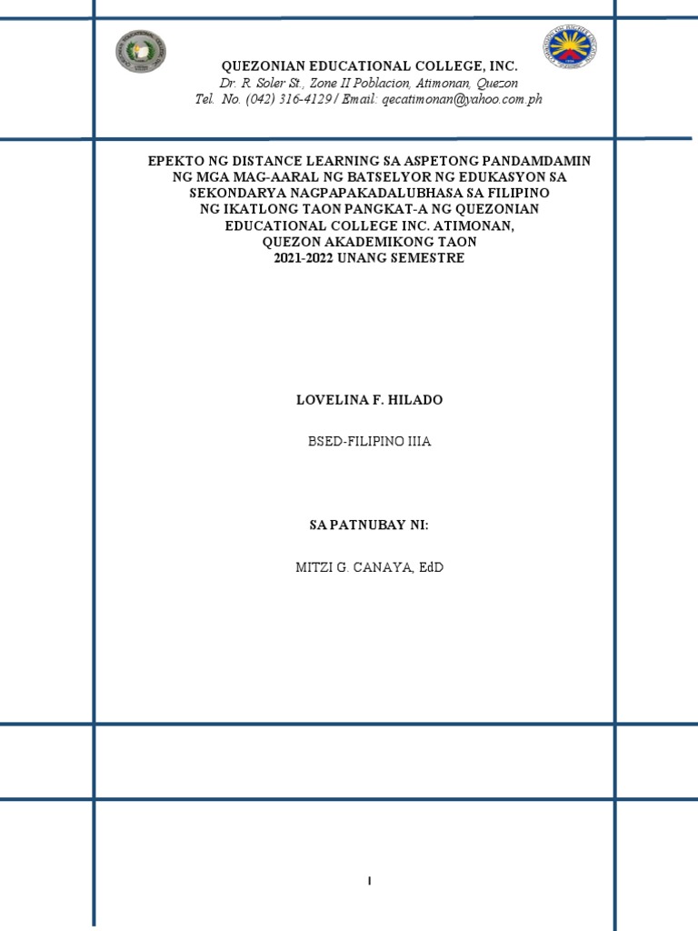 Epekto NG Distance Learning Sa Aspetong Pandamdamin NG Mga Ma1 | PDF