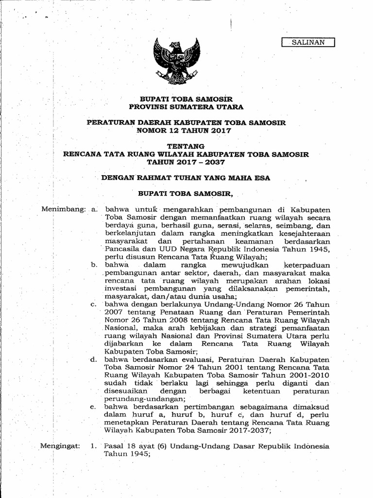 Perda Toba Samosir No.12 Tahun 2017 | PDF